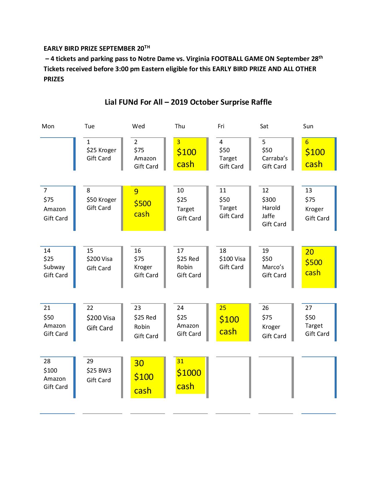 Lial Catholic School's FUNd For All - October Surprise Raffle | Raffle ...