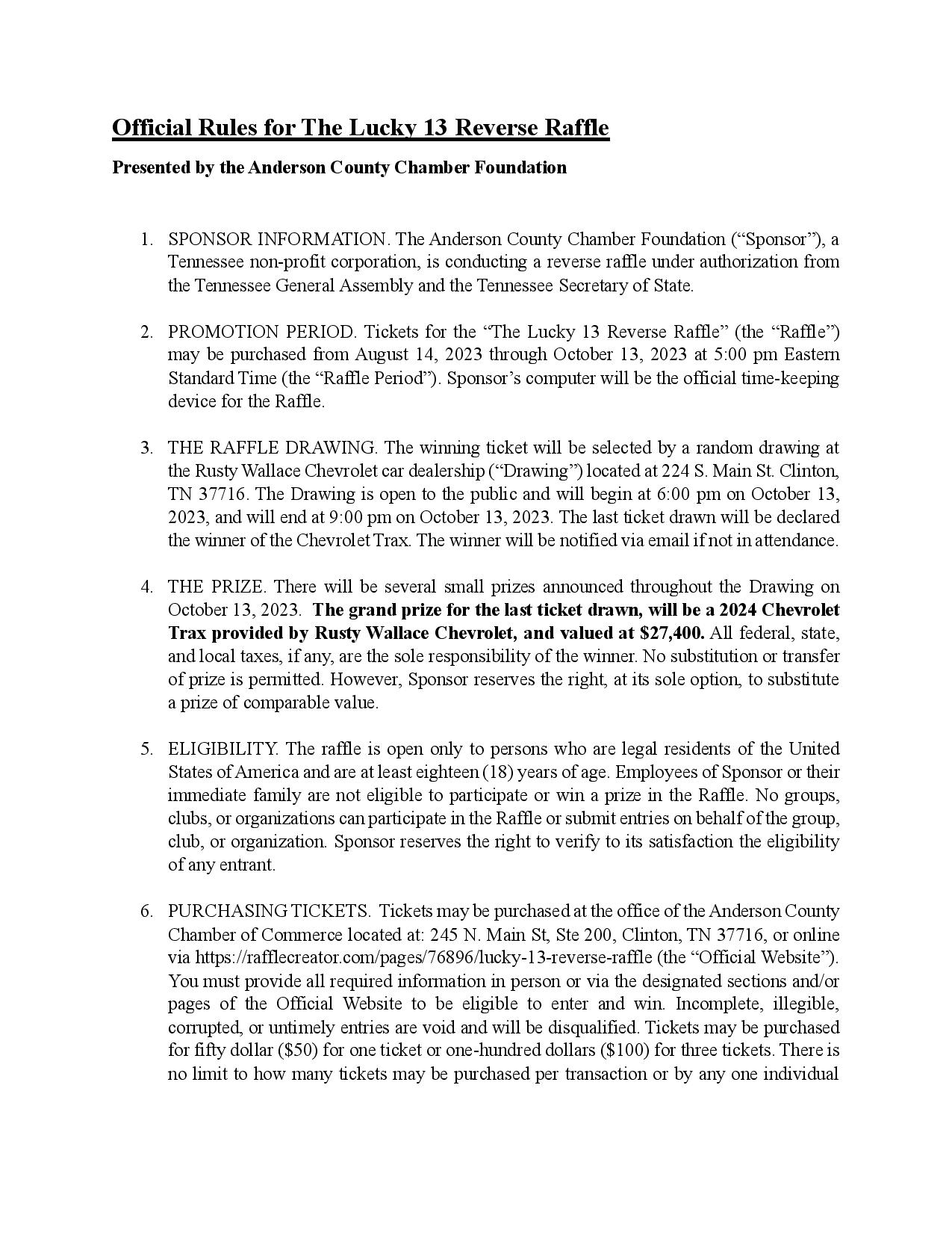 Lucky 13 Reverse Raffle | Raffle Creator