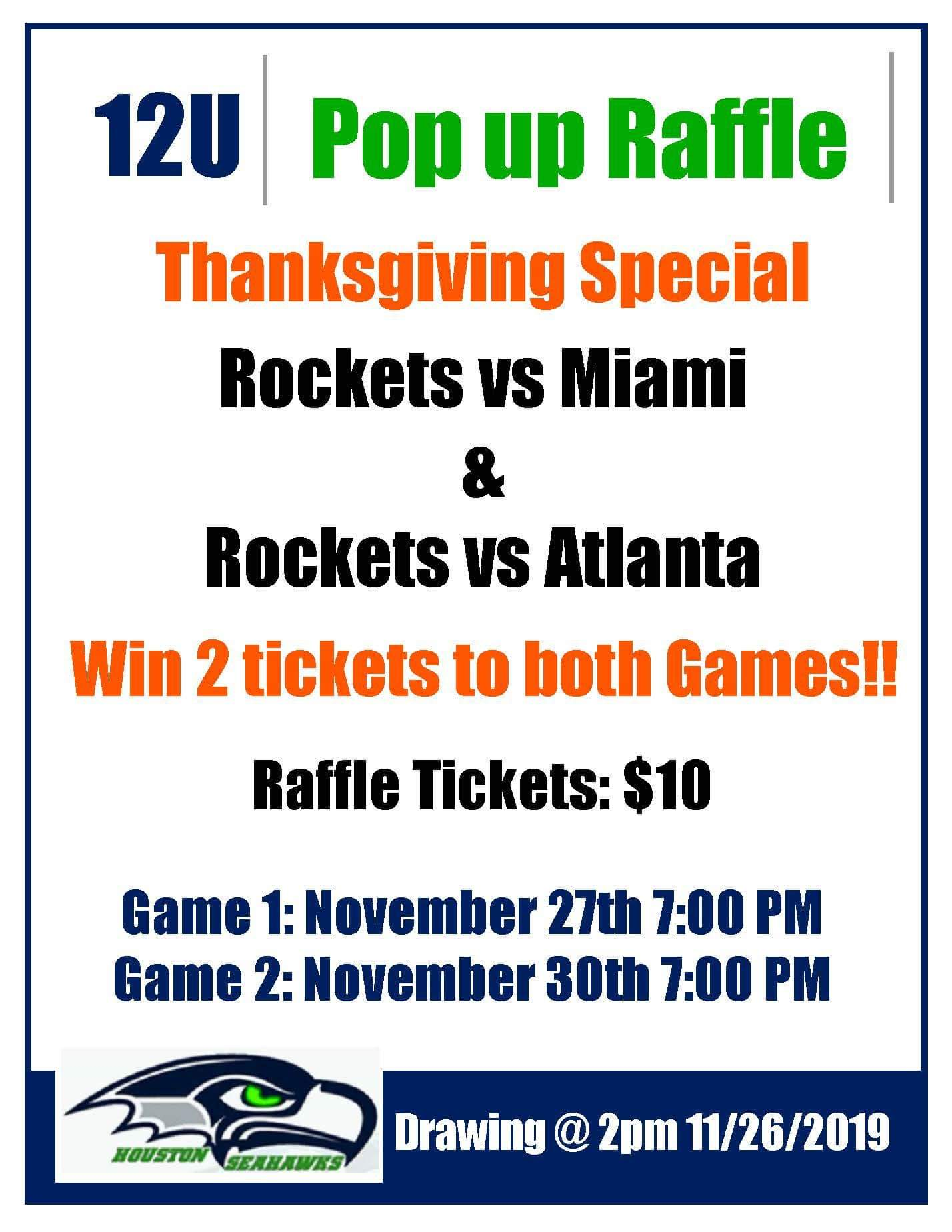 Houston Seahawks 2019 12U Pop Up Raffle | Raffle Creator