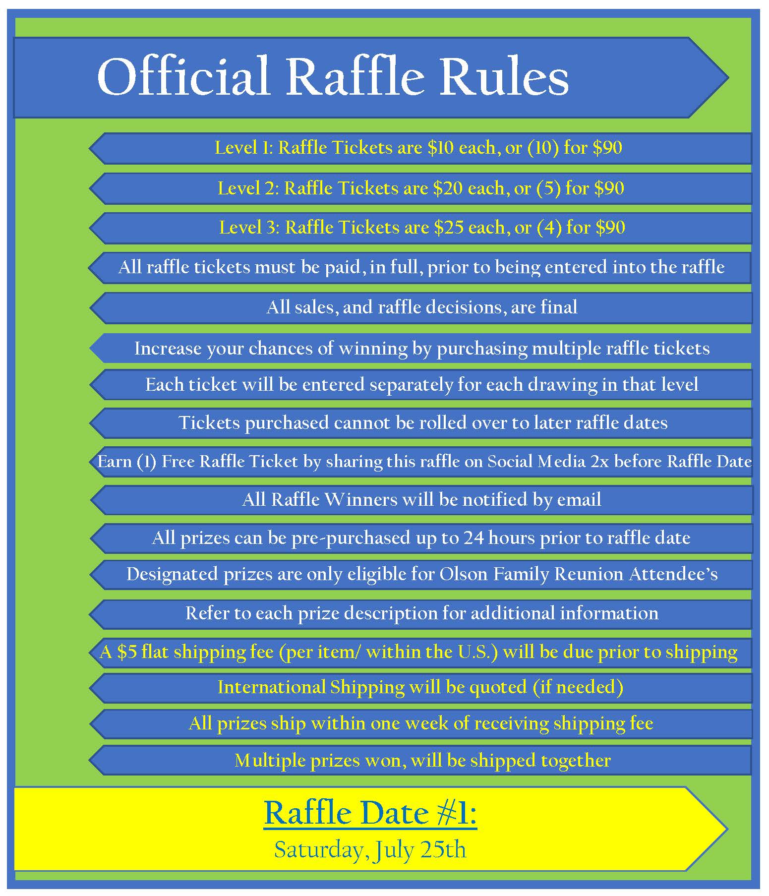 Olson Family Reunion 2021 Raffle July 25 2020 Raffle Creator