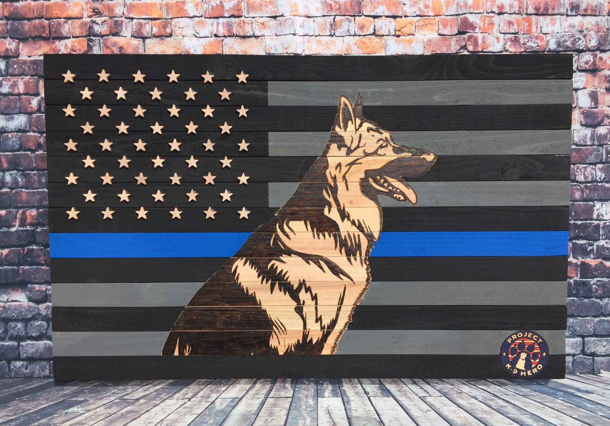 "THIN BLUE LINE K-9" WOODEN FLAG | Raffle Creator
